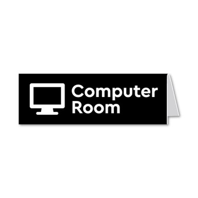 Computer Room Tent Sign with Icon - 6" x 2" - Office Sign Company