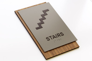 Premium Wood Stairs Signs | ADA Braille Office Sign