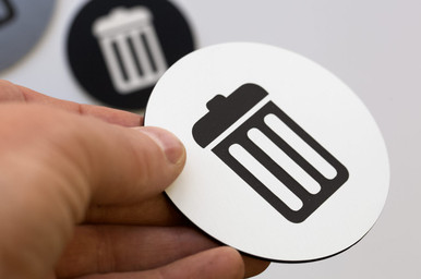 Round Engraved Acrylic Trash Signs | Garbage Can Signs | Office Signs