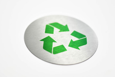 Round Brushed Aluminum Recycle Signs | Recycling Labels