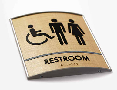 Curved Wood Bathroom ADA Signs | Curved Modular Sign Systems Madera