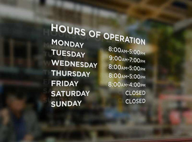 Store Hours Sign | Vinyl Business Hours for Glass