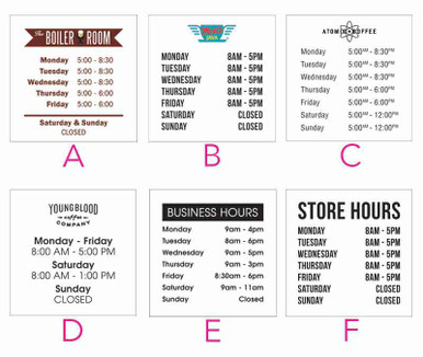 Hours of Operation Window Sign | Business Hours Sticker