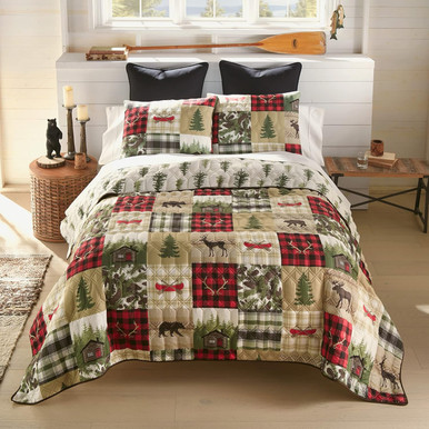 Cedar Lodge Quilted 3 piece bedding set with Free Matching Tote Bag ...