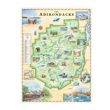 Adirondack Park Map - Hand-Drawn Unframed 18''x24'' - Adirondack ...