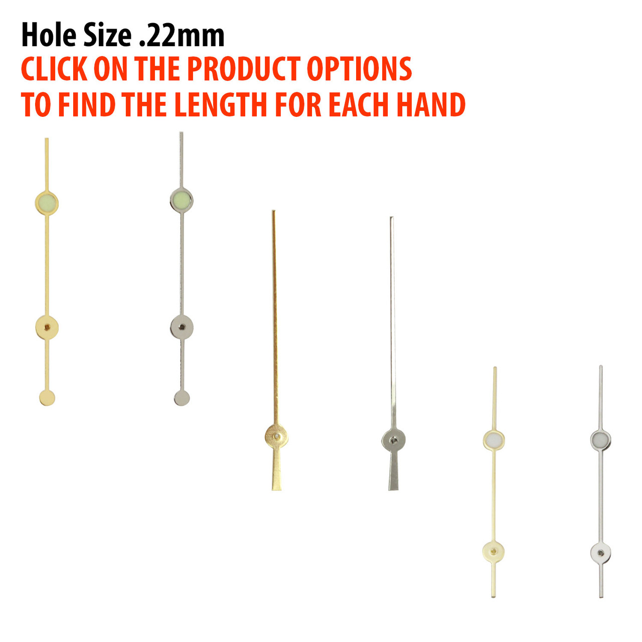 Watch Hands to Fit Minute Hand Hole Size .75mm and Hour Hand Hole Size ...