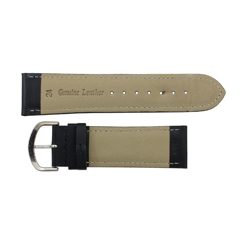 24mm Black Leather With Classic Grain Extra Wide Watch Band 7 1/2 Inch ...