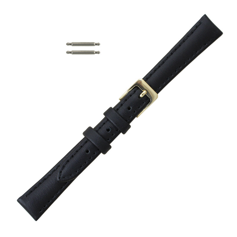 10MM Black Leather Classic Calf Style Watch Band