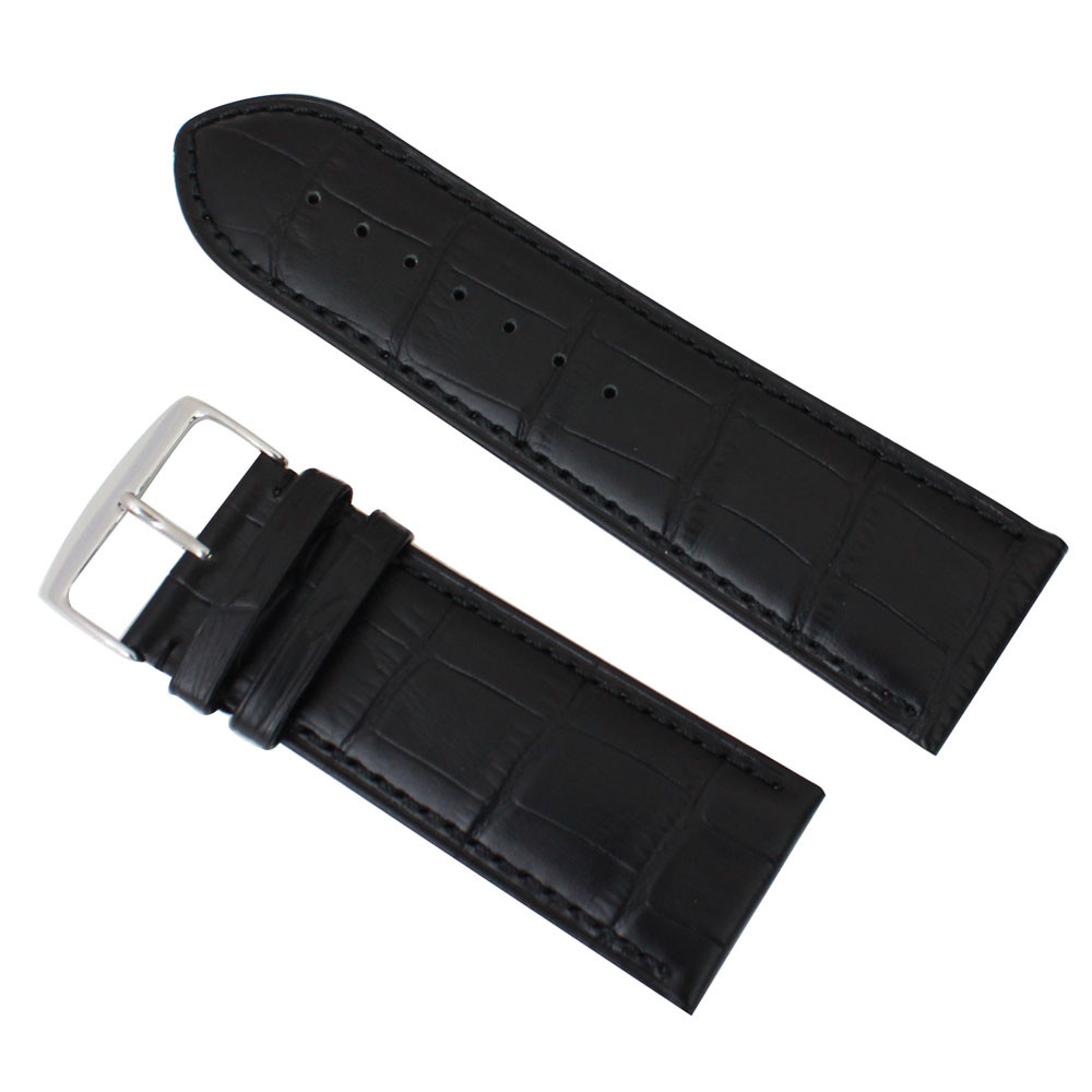 28MM Extra Wide Alligator Black Leather Grain Watch Band
