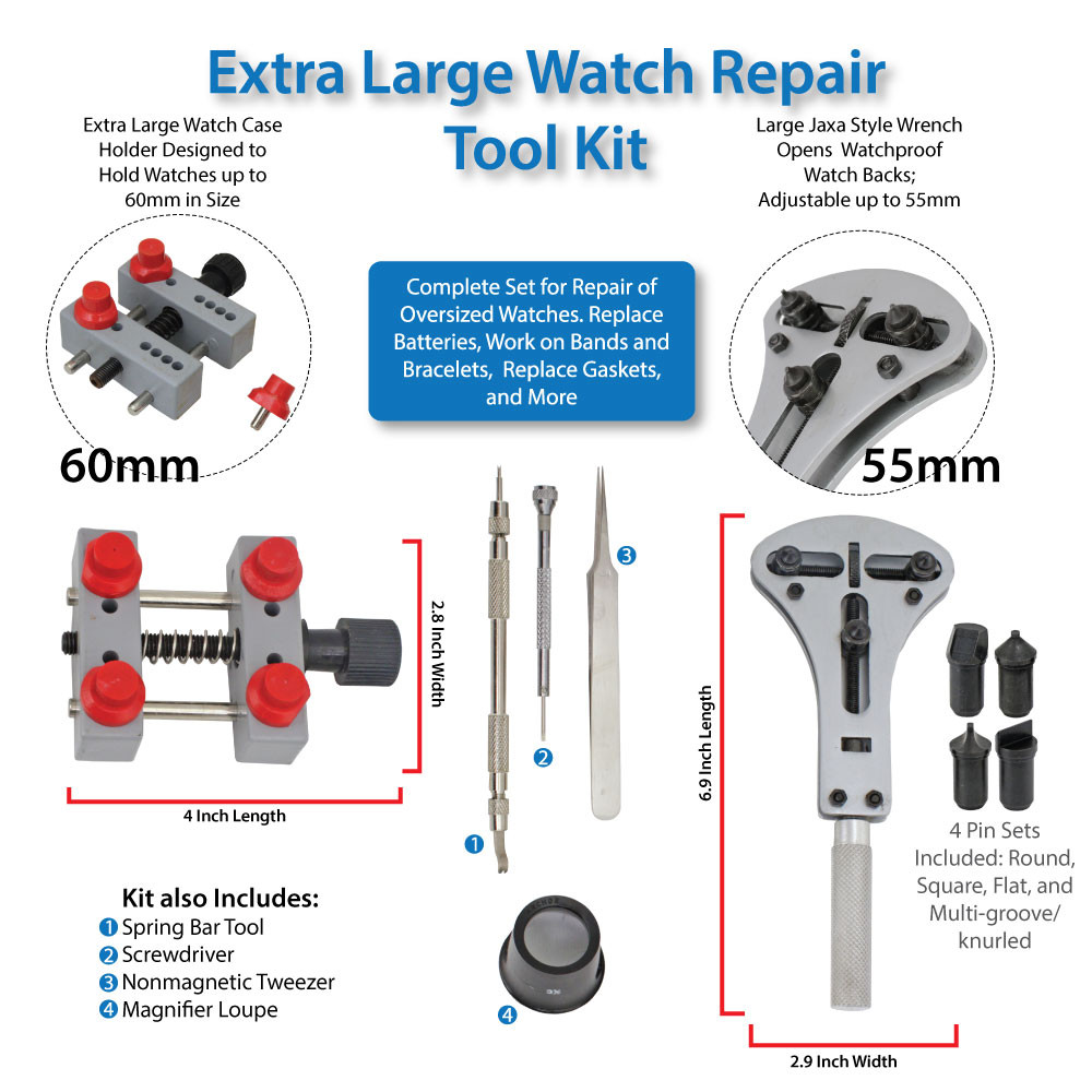 Watch Repair Kit Tool Set for Extra Large Oversized Wristwatches Big XL ...