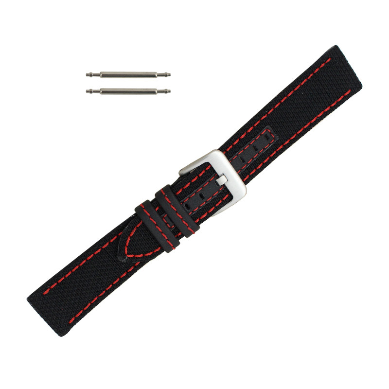 Hadley Roma Genuine Kevlar® Watch Strap 18mm Black With Red Stitching