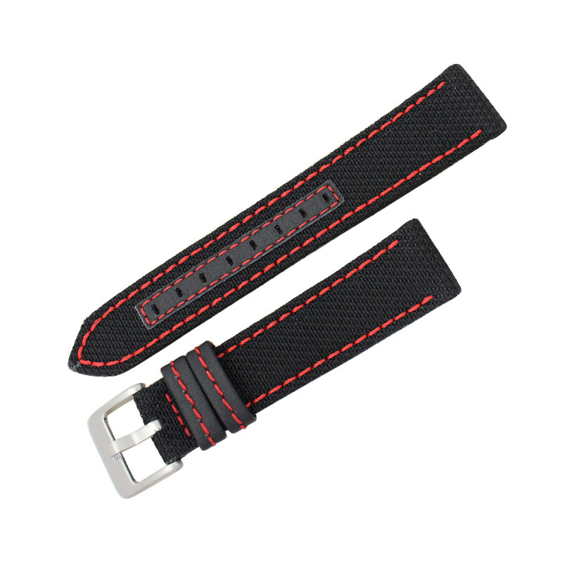 Hadley Roma Genuine Kevlar® Watch Strap 18mm Black With Red Stitching