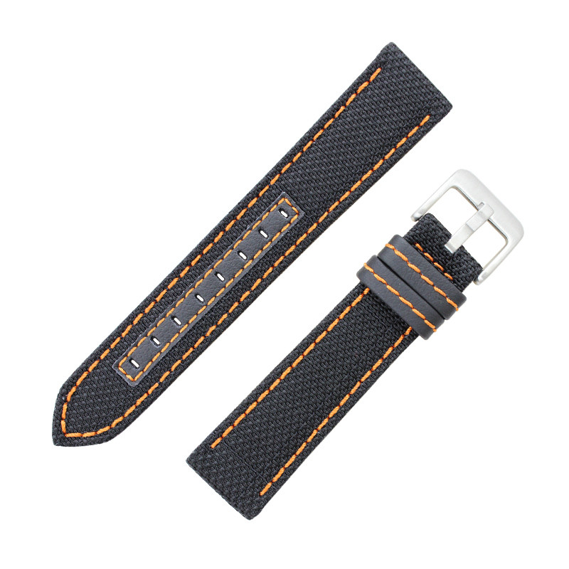 Hadley Roma Genuine Kevlar® Watch Strap 22mm Black With Orange Stitching
