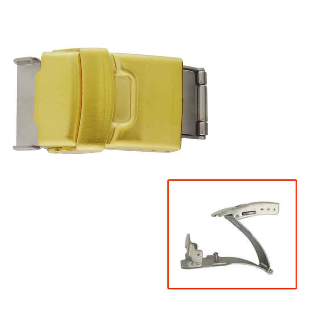 Gold Plated Tri Fold Watch Band Clasp with Push Button