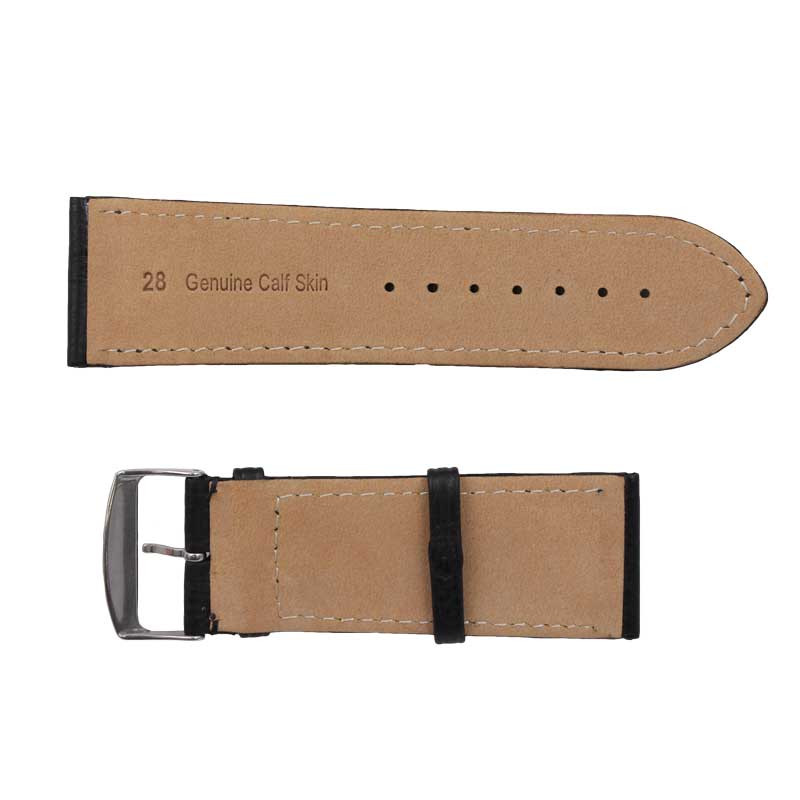 28MM Watch Band Black Calfskin Leather