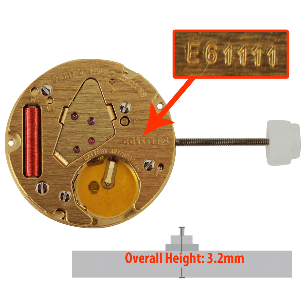 ETA 3 Hand Quartz Watch Movement E61.111-6 Date at 6:00 Overall Height ...