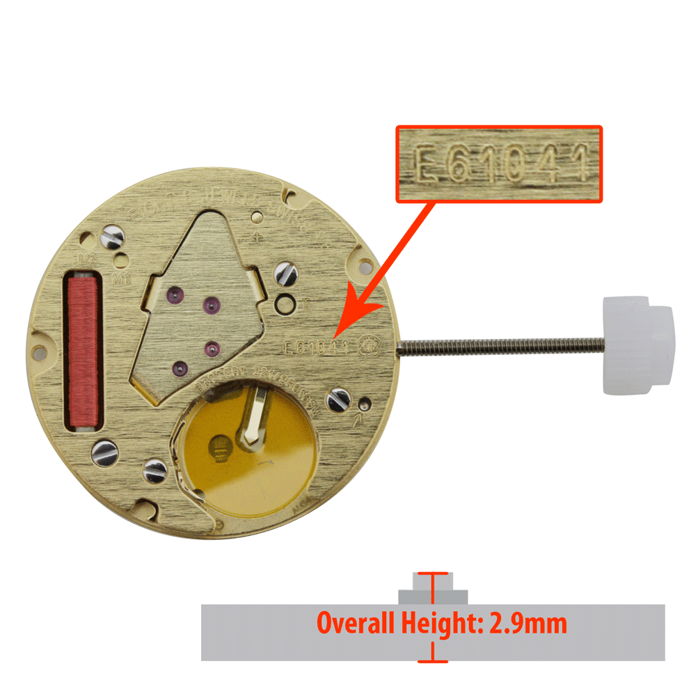 ETA 2 Hand Quartz Watch Movement E61.041 Date at 3:00 Overall Height 2.9mm