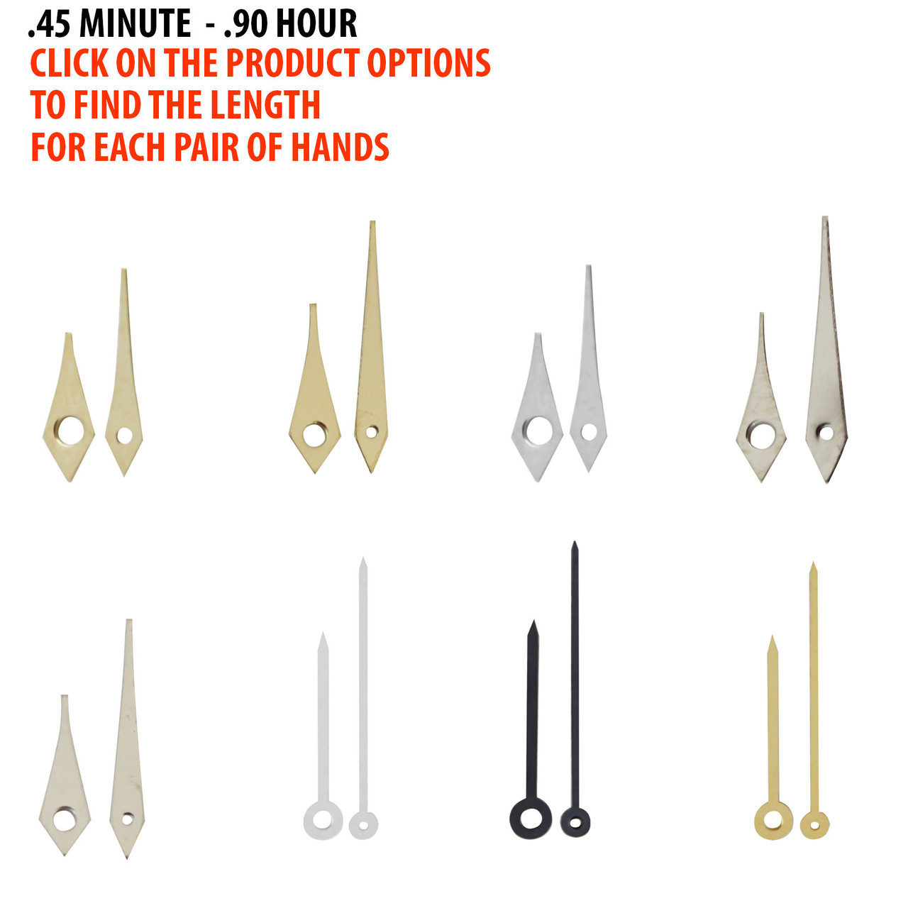 Watch Hands to Fit Minute Hand Hole Size .45mm and Hour Hand Hole Size ...