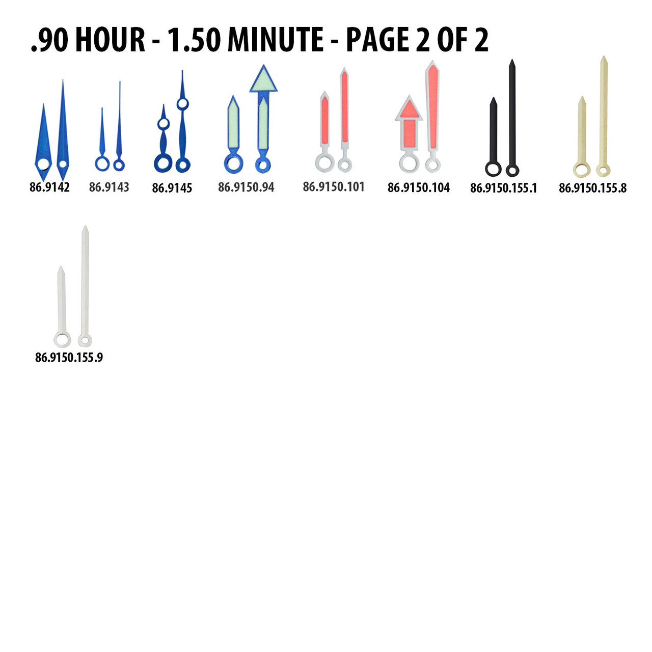 Watch Hands to Fit Minute Hand Hole Size .90mm and Hour Hand Hole Size ...