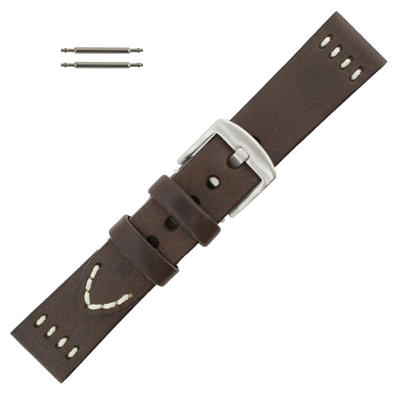 Dark Brown Leather Watch Band Vintage Stitched 20MM