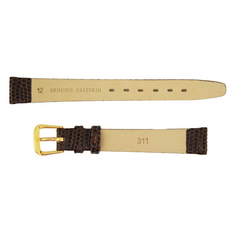 12MM Long Watch Band Brown Leather Lizard Grain