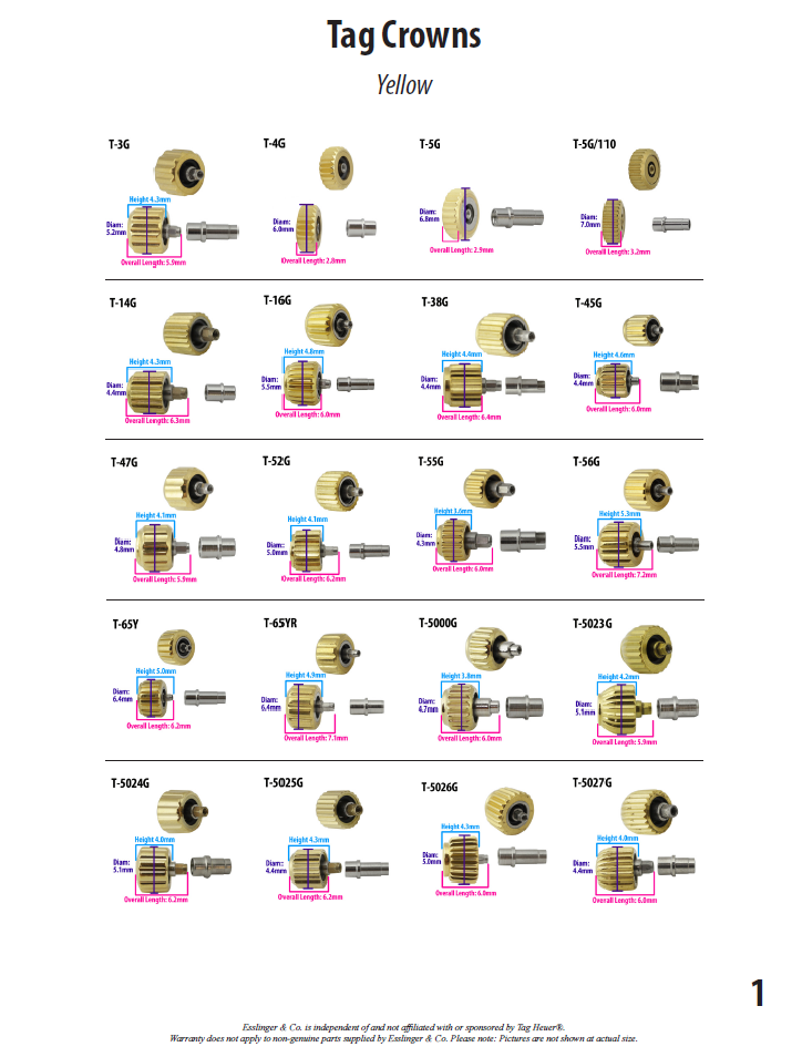 Imitation Made to Fit Tag ® Brand Yellow Watch Crowns