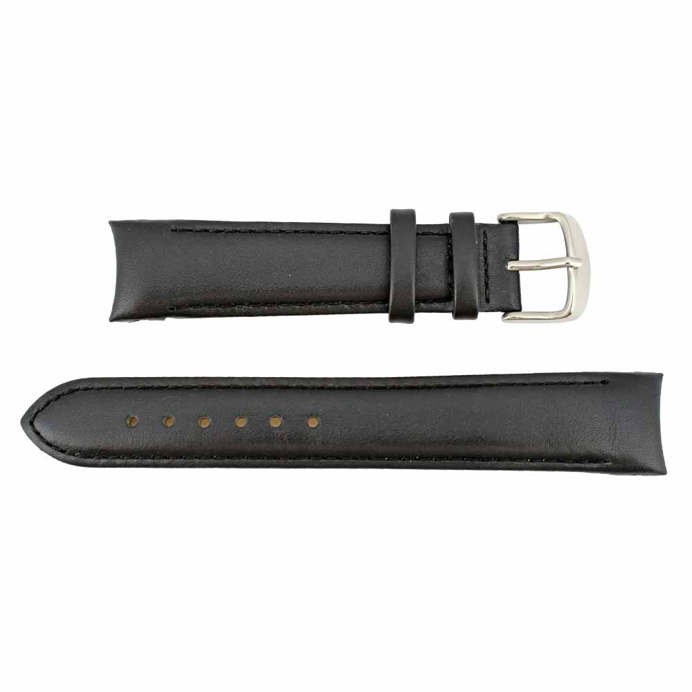 18MM Classic Curved Black Calf Leather Watch Band