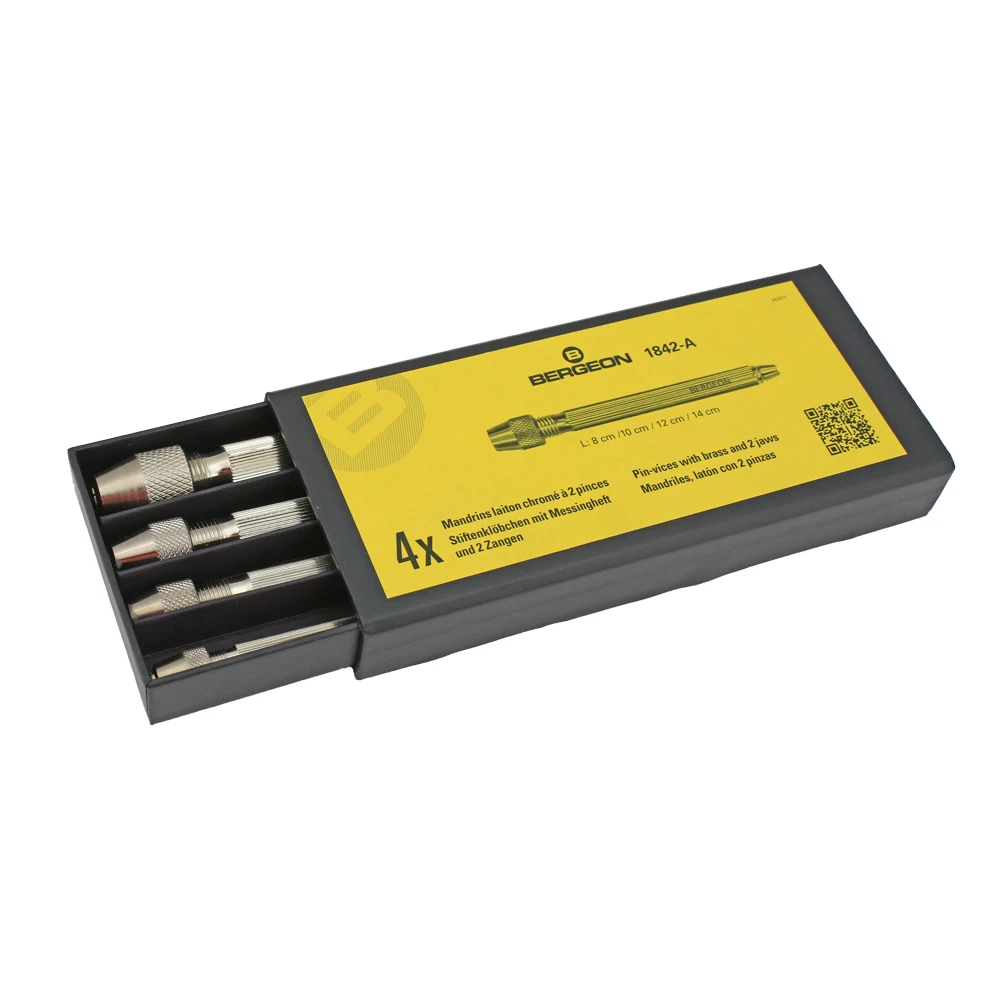 Bergeon 1842-A Knurled Head Pin Vise Set of 4