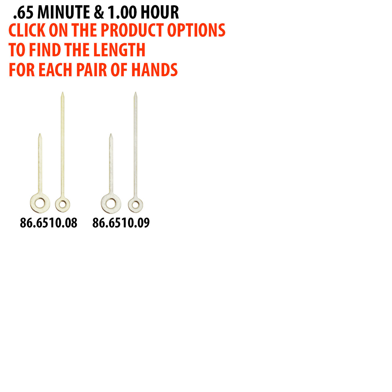 Watch Hands To Fit Minute Hand Hole Sizes .65mm and Hour Hand Hole Size ...