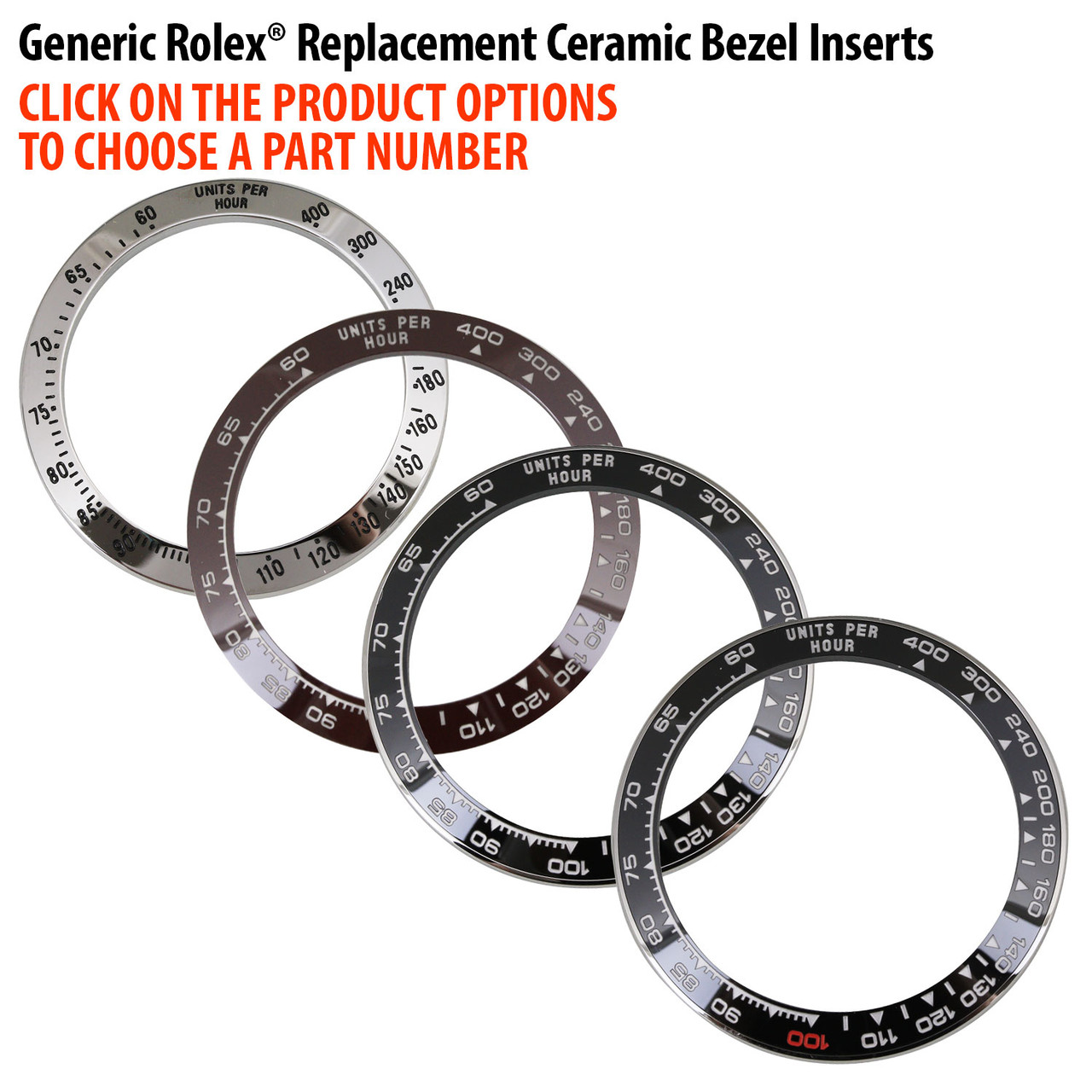 Generic Rolex® Replacement Ceramic Bezel Insert Watch Parts