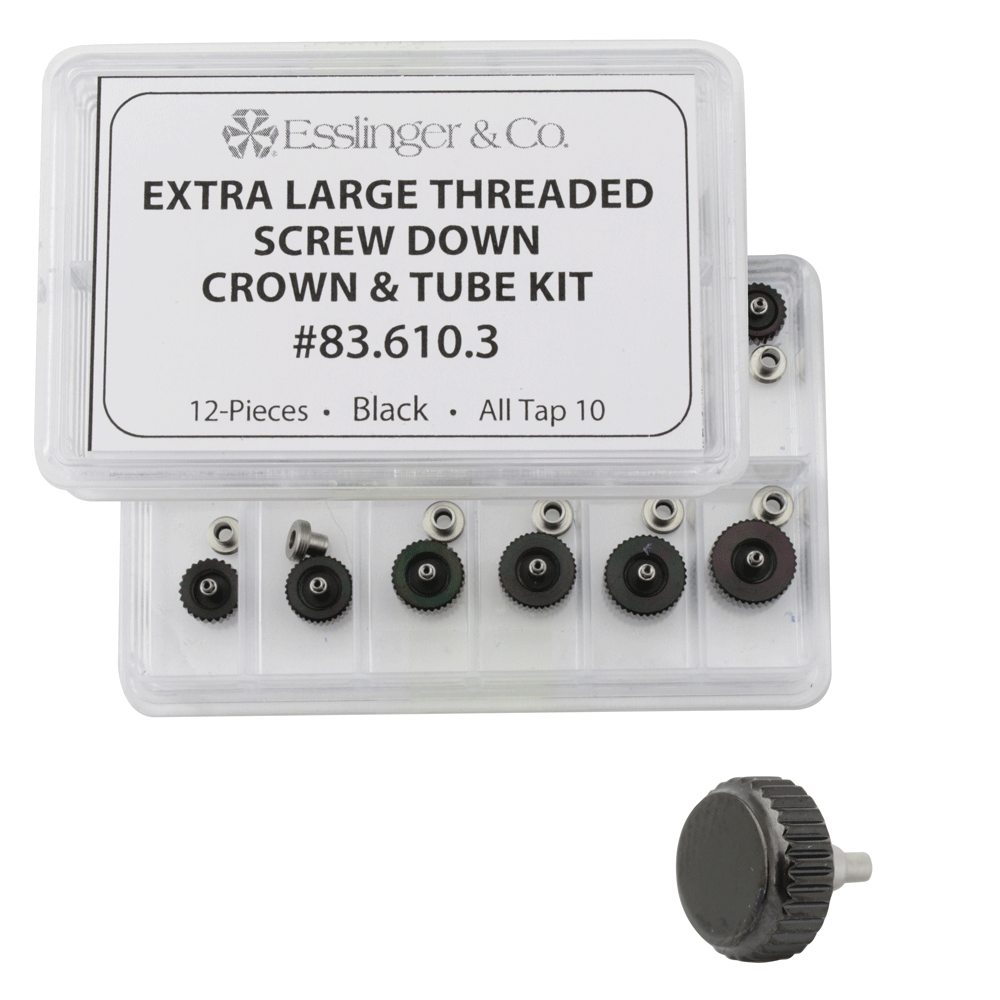 Extra Large Black Threaded Screw Down Crown and Tube Kit 12 Sets