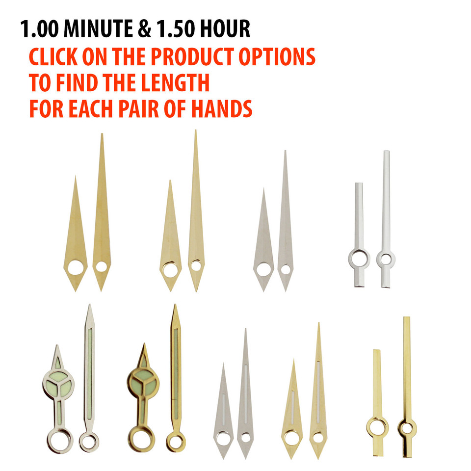 Watch Hands to Fit Minute Hand Hole Size 1.00mm and Hour Hand Hole Size ...