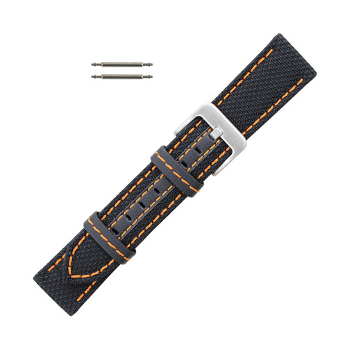 Hadley Roma Genuine Kevlar® Watch Strap 24mm Black With Orange Stitching