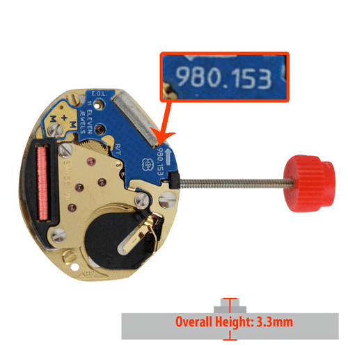 ETA 2 Hand Quartz Watch Movement 980.153 With Small Second at 6:00 ...