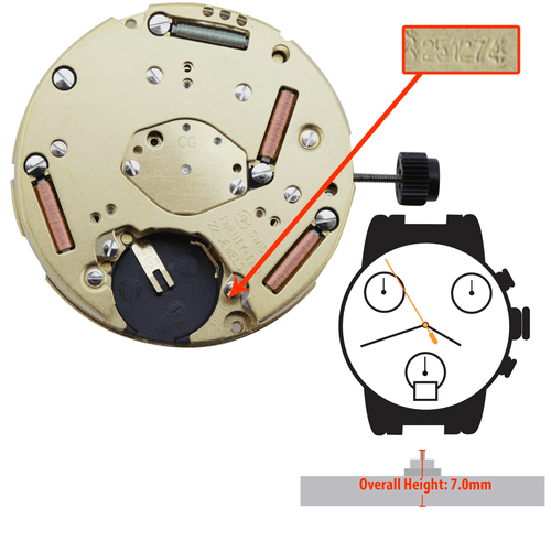 ETA 3 Hand Chrono Quartz Watch Movement 251.274-6 Date at 6:00 Overall ...