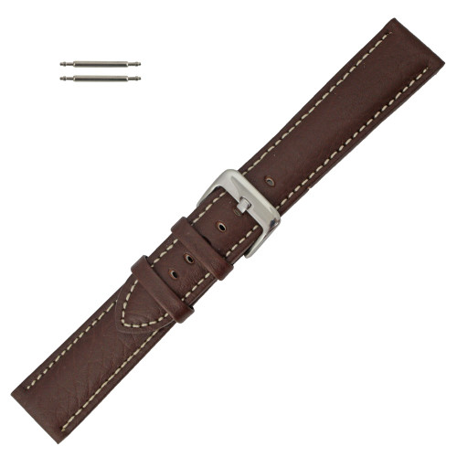 Long 22MM Buffalo Chronograph Grain Dark Brown Leather Watch Band