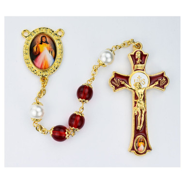 Red Divine Mercy Decal Mass Rosary - Gift Boxed - Aquinas and More