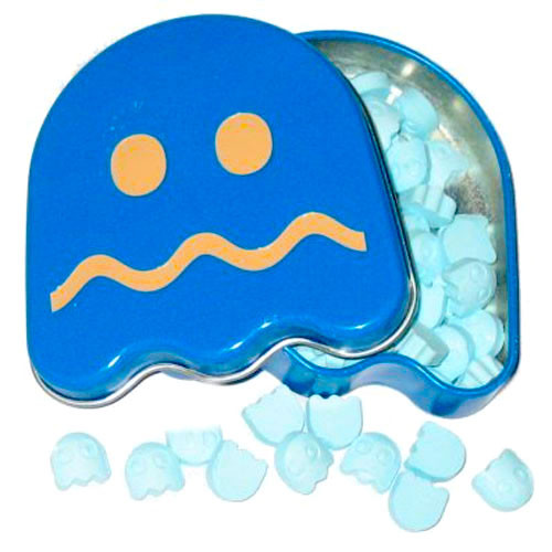 Pac Man sour candy - blue tin - powerandlightpress