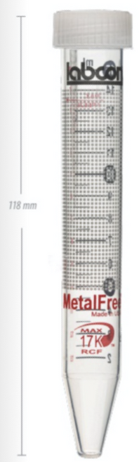 BAGGED Labcon 15mL METAL-FREE Centrifuge Tubes, STERILE, 500/case
