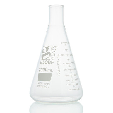 Flask, Erlenmeyer, Globe Glass, 2000mL, Heavy Duty, Narrow Mouth, Dual ...