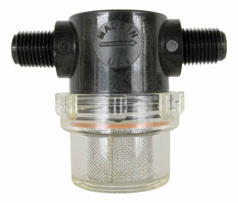 50CPMV Valley | 1/2" MPT Clear Poly T-Line Strainer - Viton Gasket