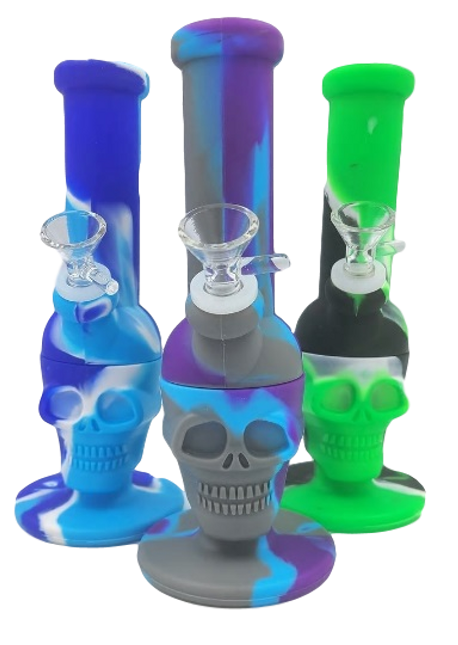 8 Silicone Skull Bong Assorted Colors