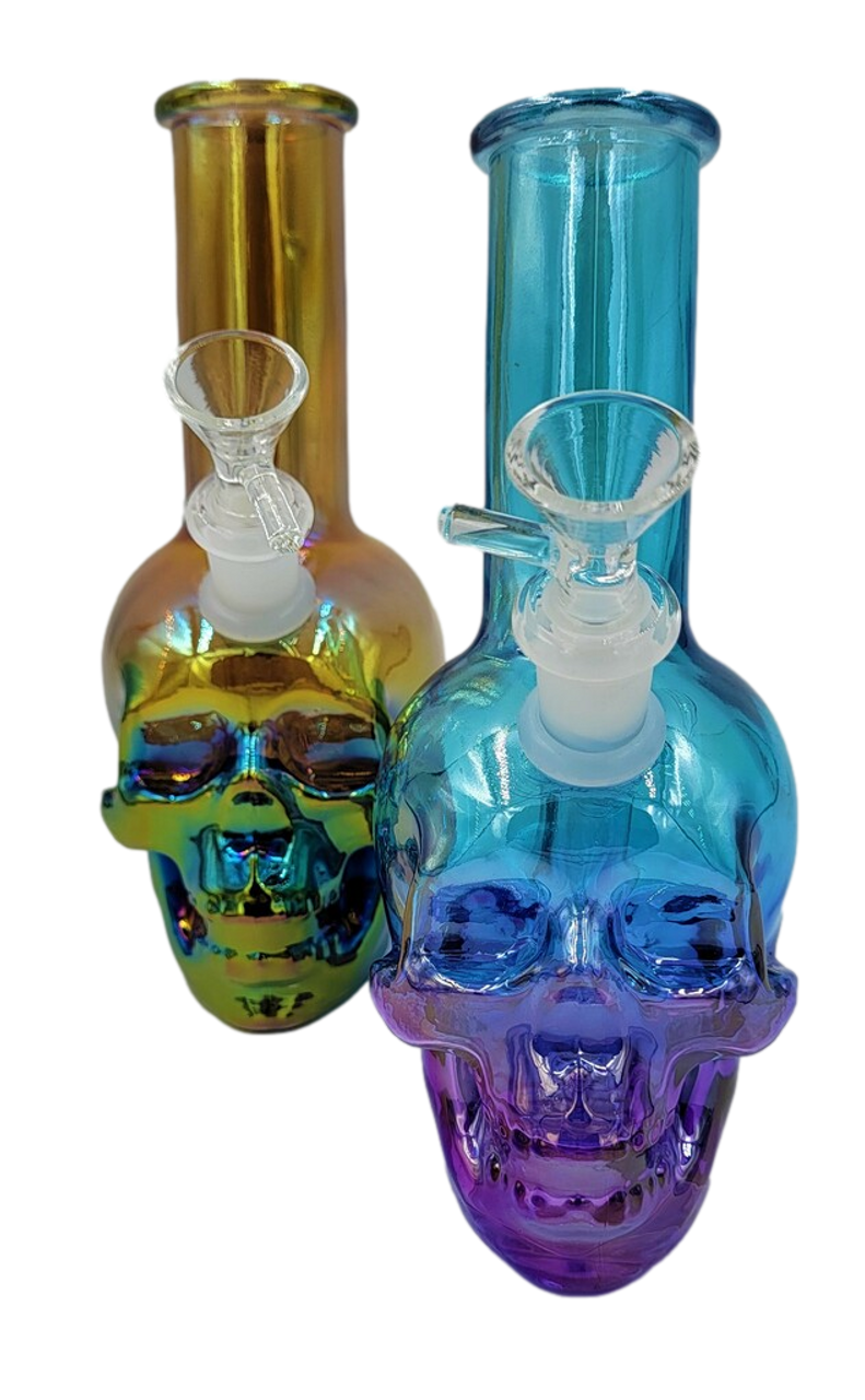 75 Metallic Sunset Skull Bong With Flower Bowl Assorted Colors