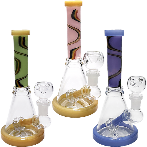 LuvBuds - 8" Wig Wag Neck Shower Perc Beaker Bong, Assorted Colors May Vary