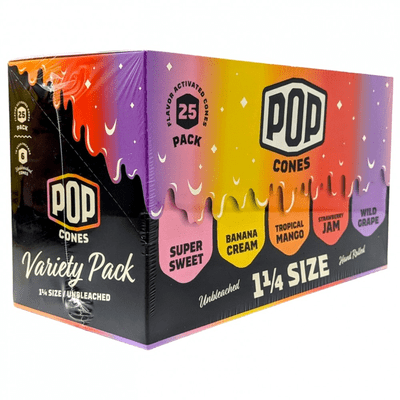 Pop Cones - UNBLEACHED 1 1/4 Size Pre-Rolled Retail Cones, Variety Pack