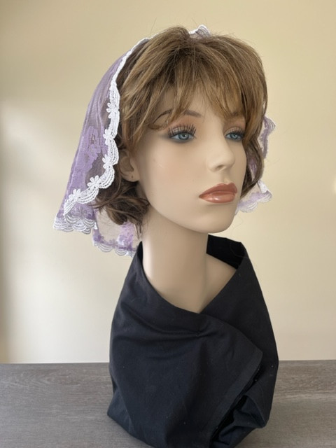 Short Pastel Half-Circle Mantillas with White Venice Trim - Veils by Lily