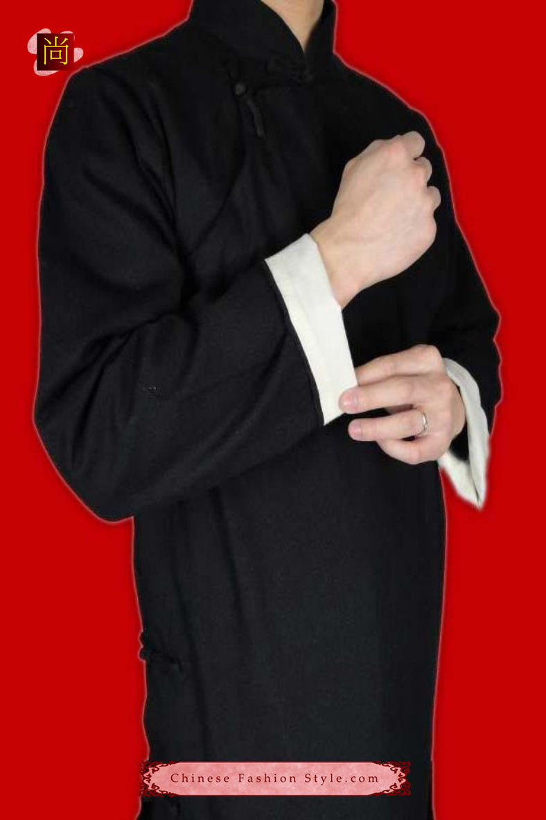 100% Cotton Black Kung Fu Martial Arts Tai Chi Long Coat Robe XS-XL or ...