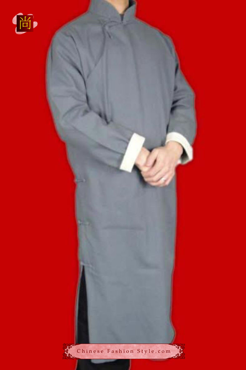 100% Cotton Grey Kung Fu Martial Arts Tai Chi Long Coat Robe XS-XL or ...