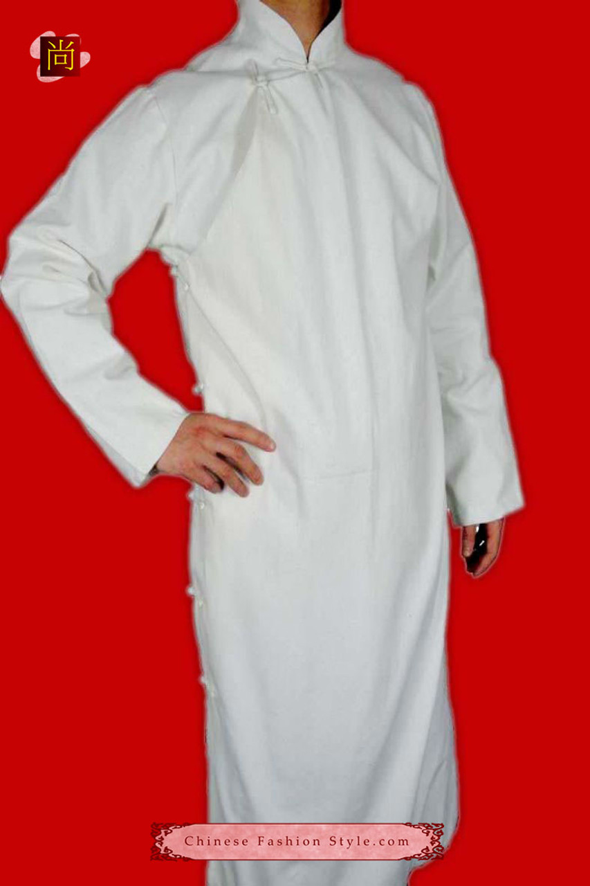 100% Cotton White Kung Fu Martial Arts Tai Chi Long Coat Robe XS-XL or ...