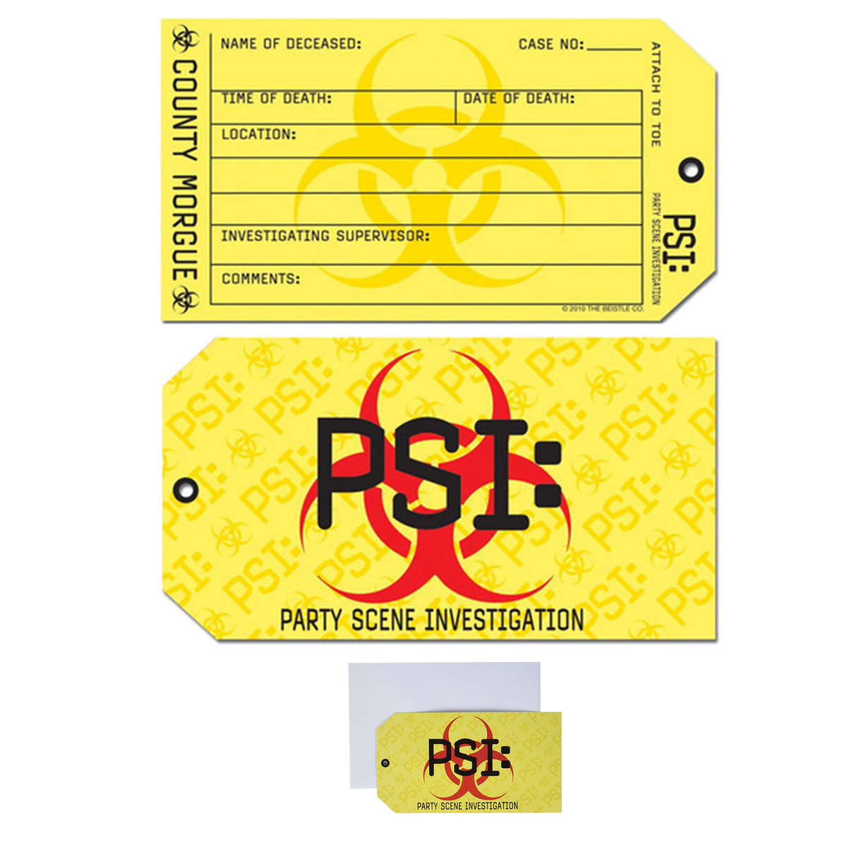 Toe Tag murder mystery party invitations